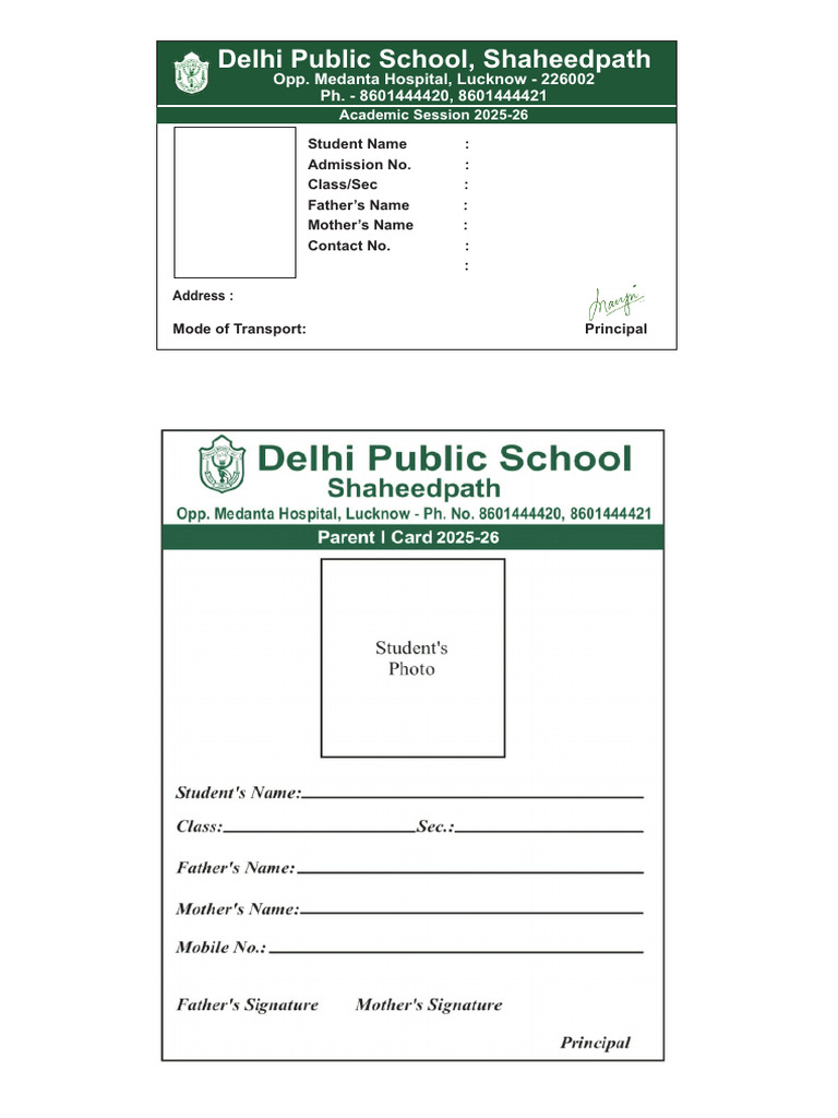 I Card Format (Student & Parents) | PDF