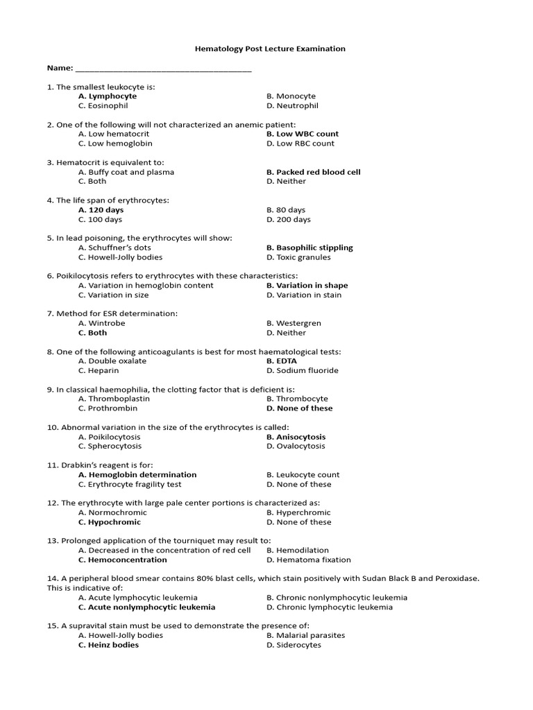Hema 200 Items | PDF | Anemia | White Blood Cell