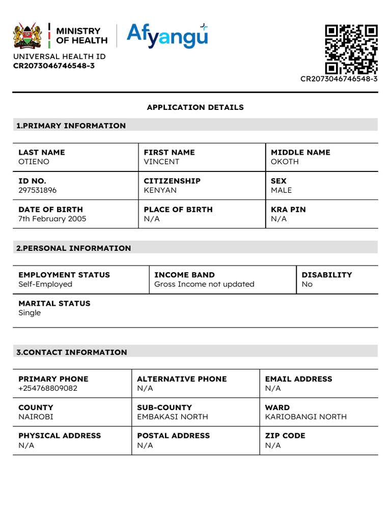 Universal Health ID Application Details | PDF