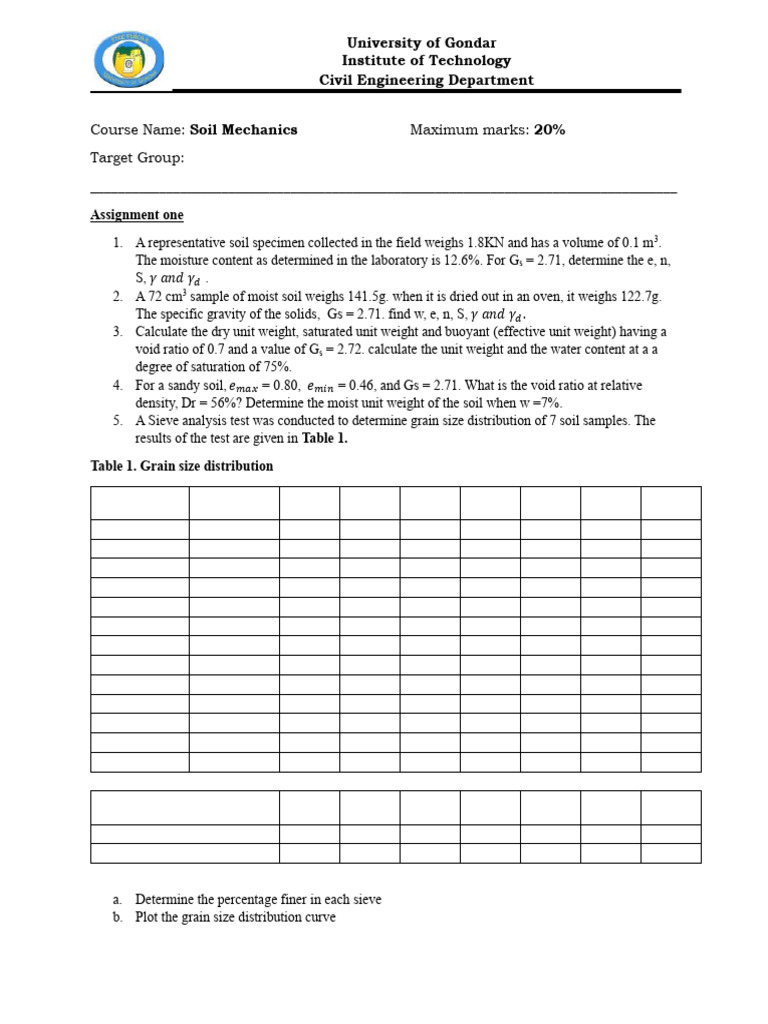Soil Mechanics Assignment Analysis | PDF | Porosity | Physical Sciences