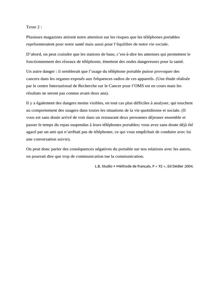 Inconvénients du téléphone portable | PDF