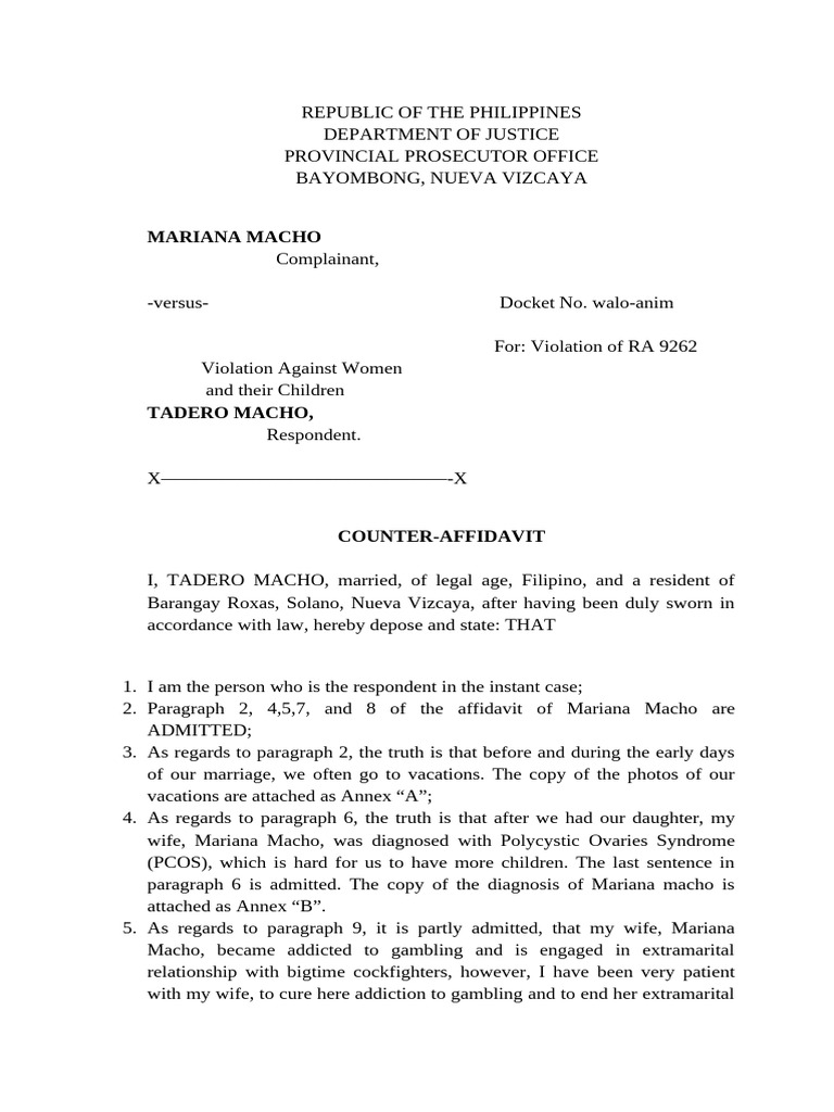 Counter-Affidavit in RA 9262 Case | PDF | Complaint | Hearsay