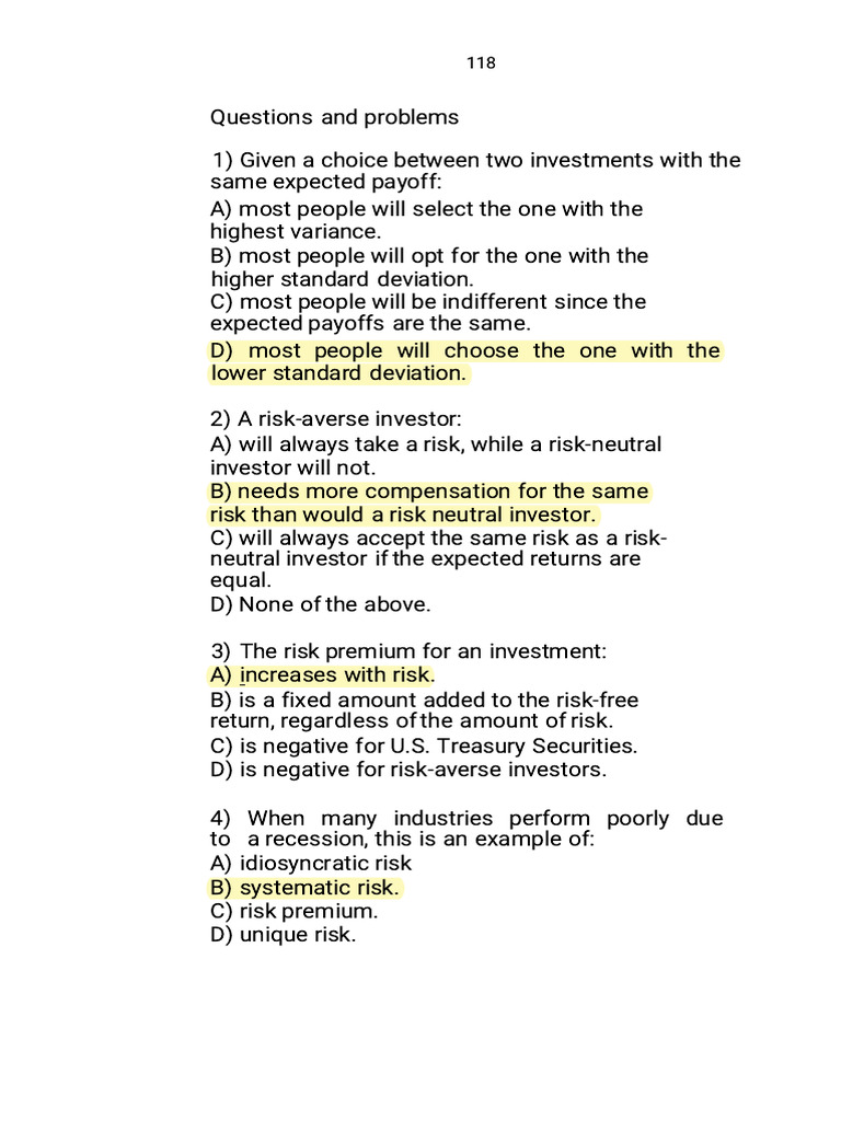 Chapter 4 Edited | PDF | Financial Risk | Risk Aversion