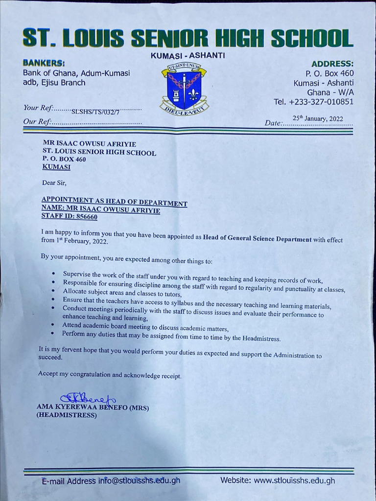 HOD Appointment Letter | PDF