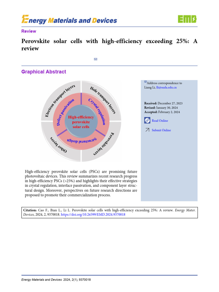 Perovskite Solar Cells With High-Efficiency Exceeding 25% - A Review | PDF | Solar Cell ...
