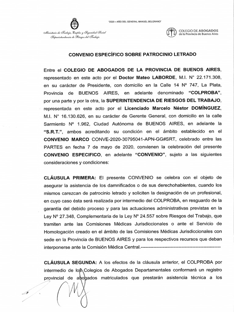 DOCUMENTO 4 SRT-Convenio-Especifico-Patrocinio-Letrado | PDF
