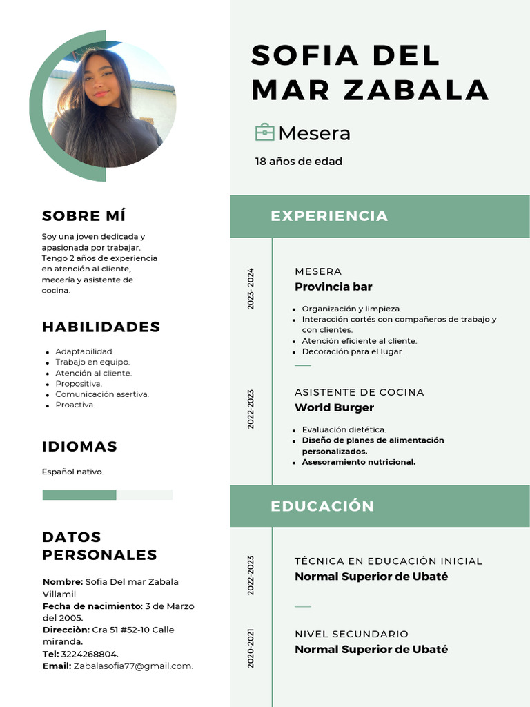 Hoja de Vida Sofia Del Mar | PDF