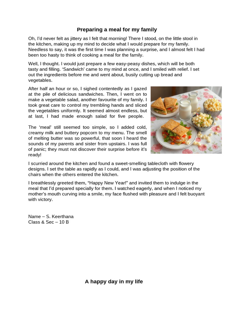 Family Meal Preparation Experience | PDF