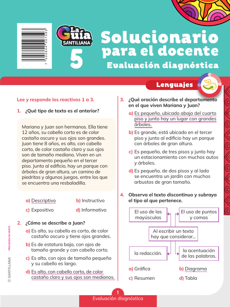 Solucionario Evaluacion Diagnostica 5° Quinto Grado Santillana 2024-2025 | PDF | Agricultura ...