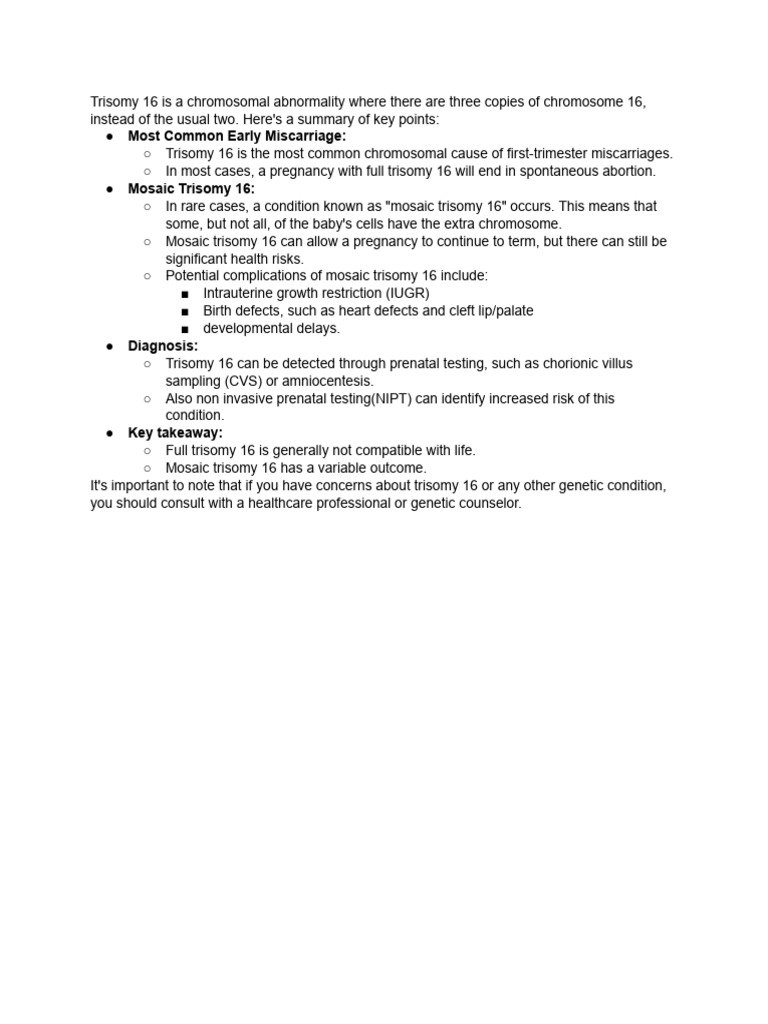 Trisomy 16 | PDF