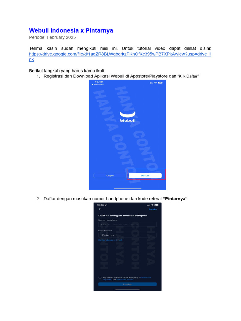 Panduan Registrasi Webull Indonesia | PDF