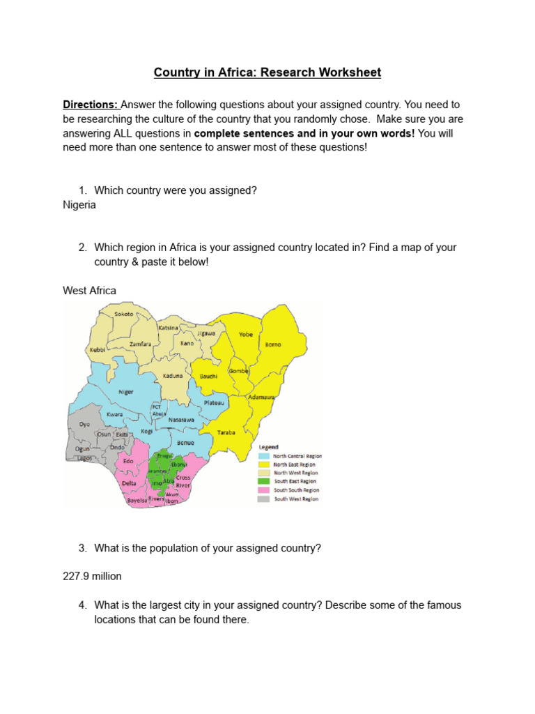 Copy of Country in Africa_ Research Worksheet | PDF | Nigeria | Foods
