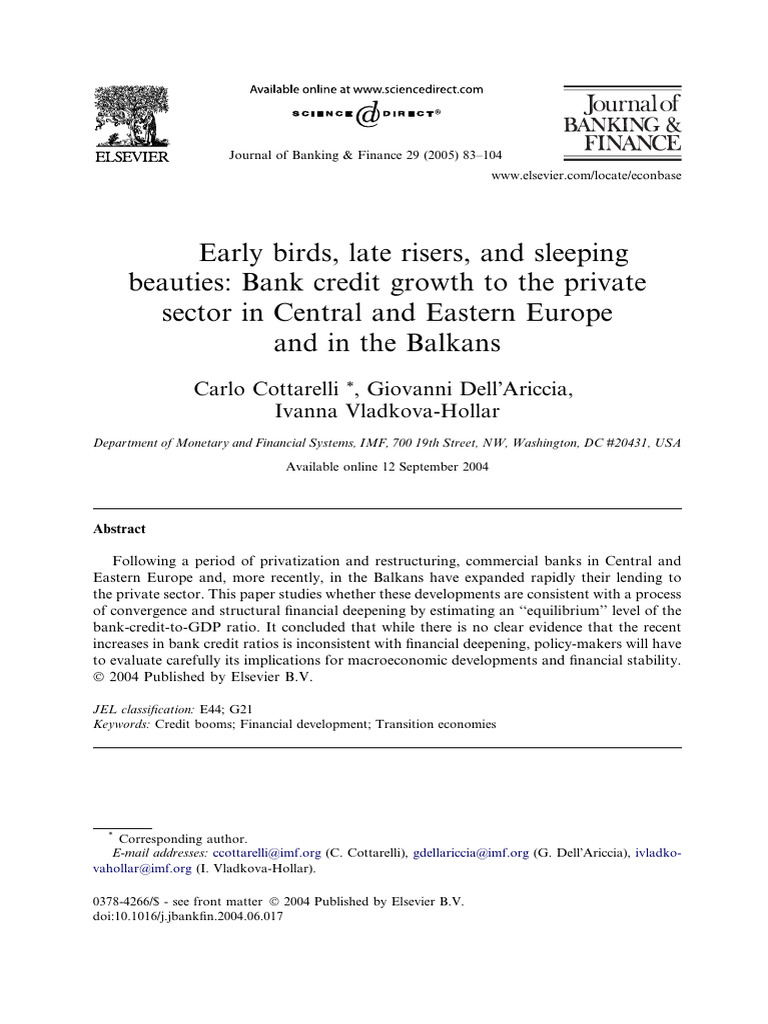 Early Birds, Late Risers, and Sleeping Beauties - Bank Credit Growth To The Private Sector in ...