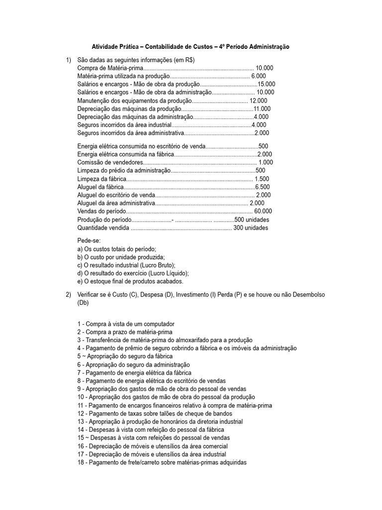 Atividade_reviso_para_prova.doc | PDF | Custo | Contabilidade
