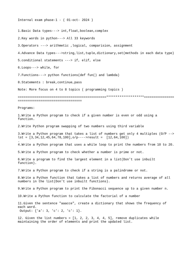 Python - Topics&programs - For Exam | PDF