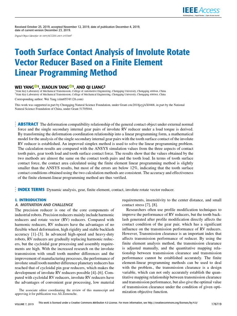 Tooth Surface Contact Analysis of Involute Rotate | PDF | Gear | Finite Element Method
