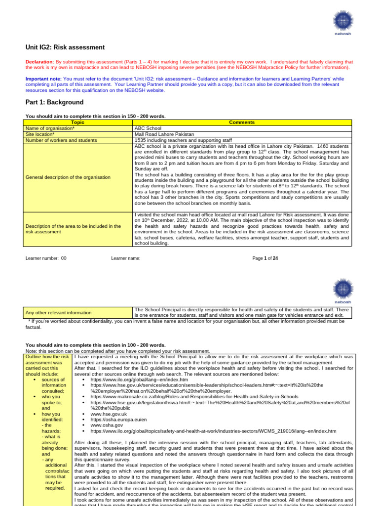 School Risk Assessment Report | PDF | Bus | Occupational Safety And Health