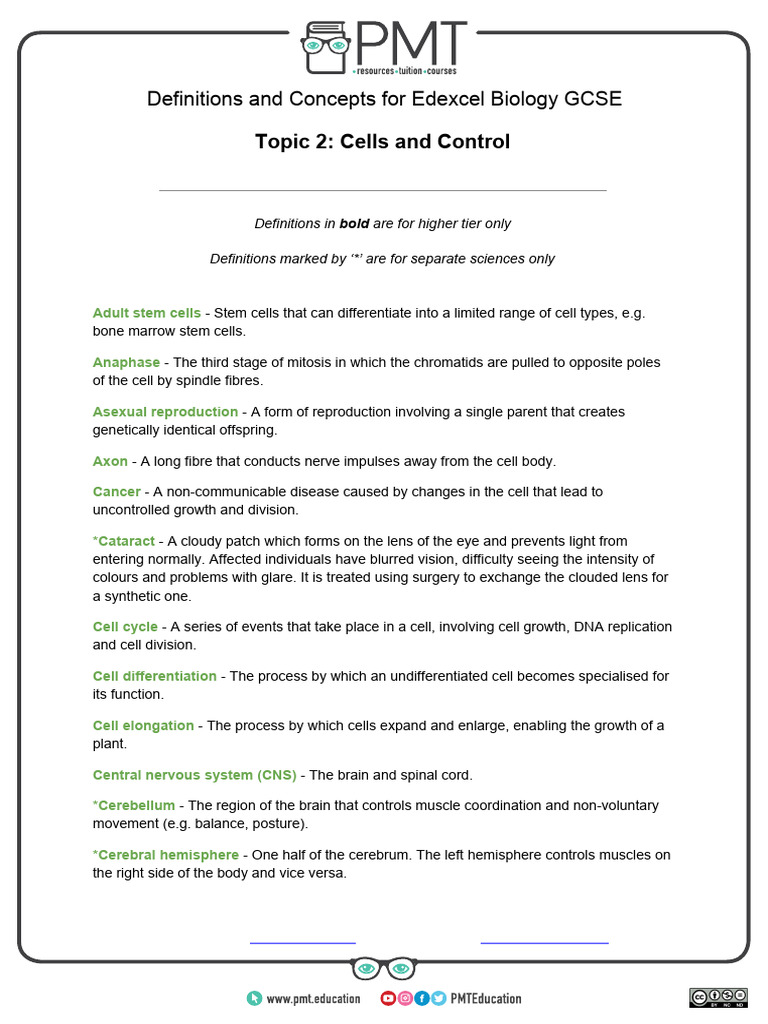 Cells and Control in Edexcel Biology | PDF | Neuron | Nervous System