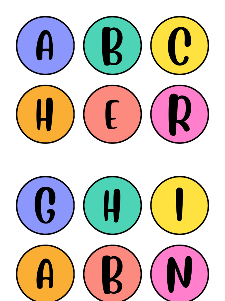 Alphabet Letters A-Z Circle Flashcards in Colorful Bold Style 2 | PDF