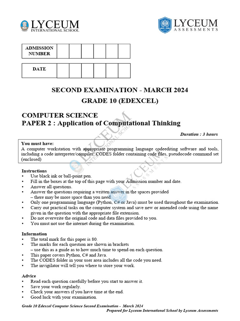Grade 10 (Edexcel) Computer Science II | PDF | Computer Program ...