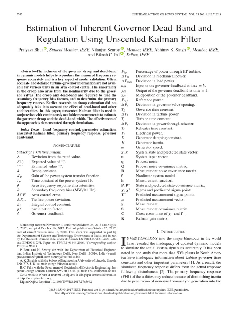 Estimating Governor Dead-Band with UKF | PDF | Kalman Filter | Applied Mathematics