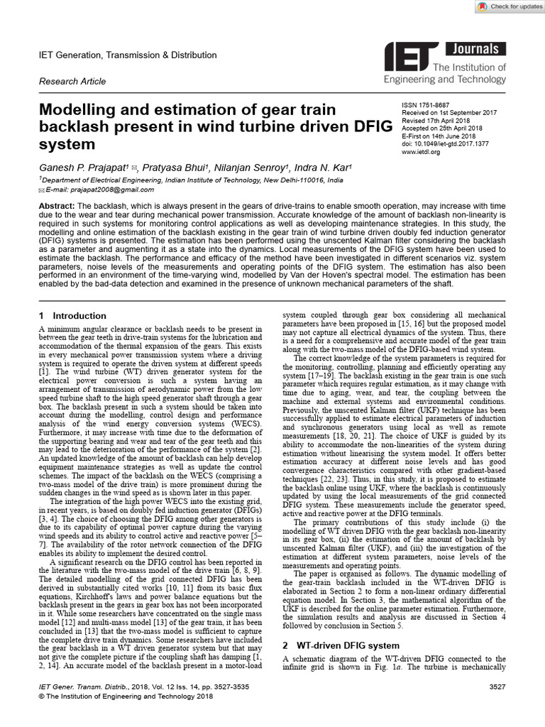 IET Generation Trans Dist - 2018 - Prajapat - Modelling and Estimation of Gear Train Backlash ...