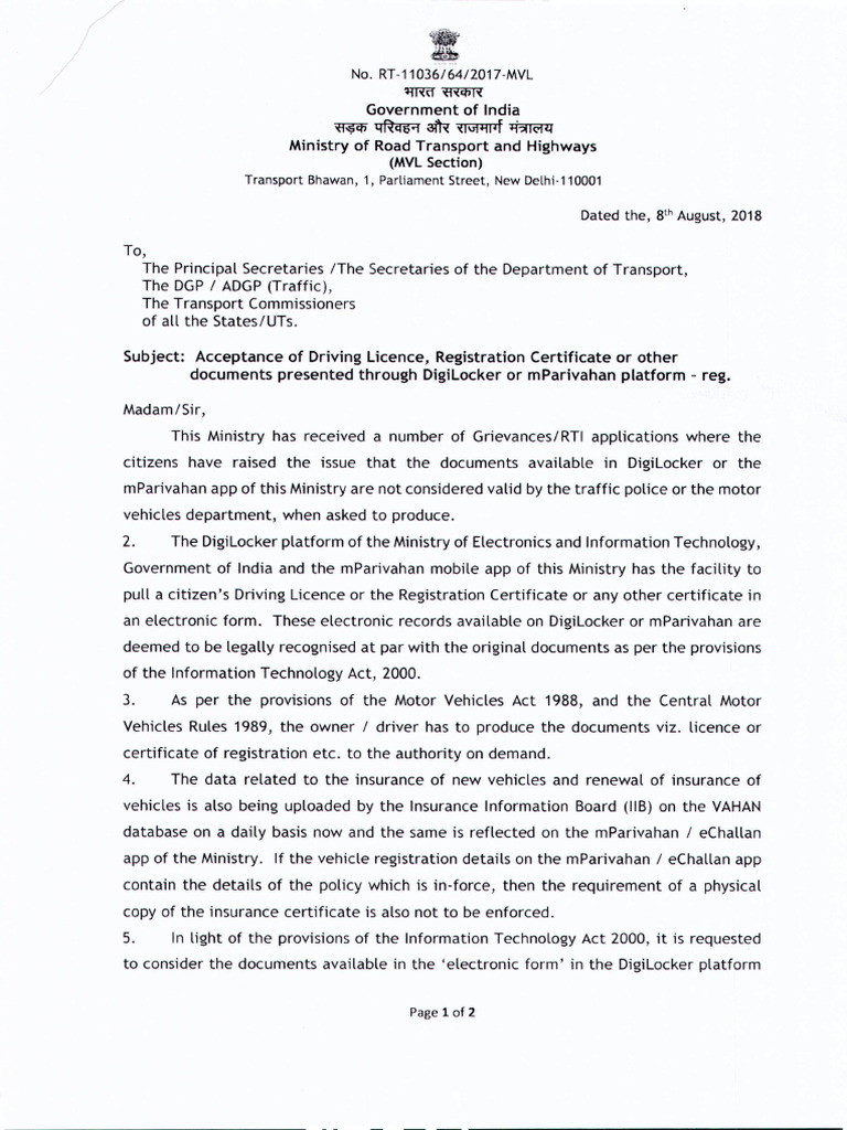 Morth Circular On M Parivahan | PDF | Driver's License