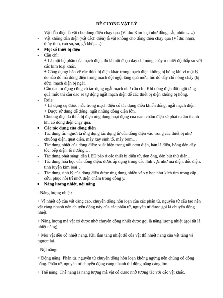 Đề cương KHTN 8- vật lý | PDF