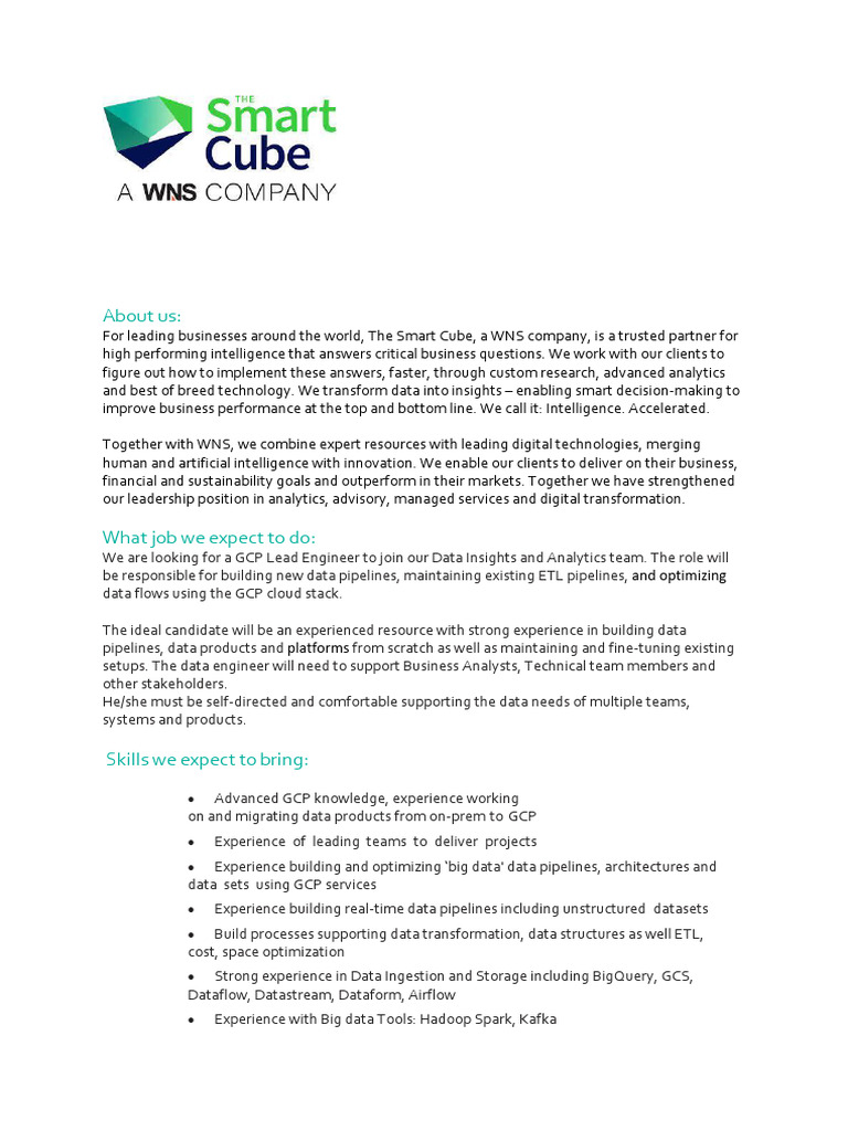 SPEC - The Smart Cube - Lead Engineer | PDF | Analytics | Ibm Db2