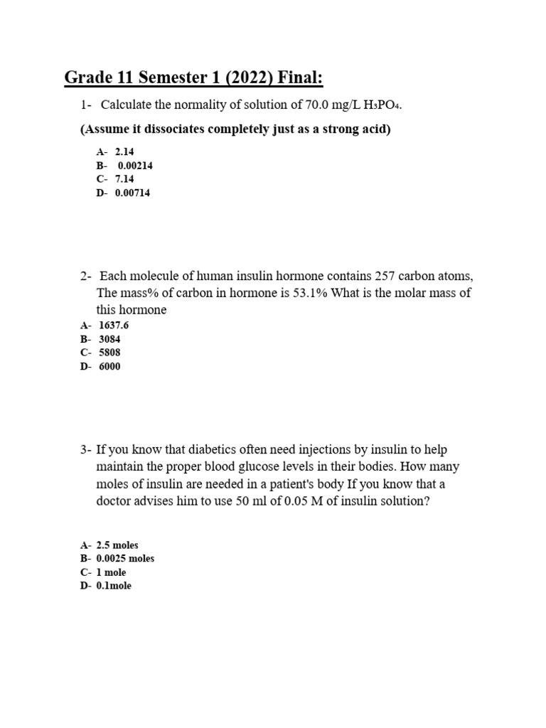 G11 Final chem first semester 2021-2022 متفرغ | PDF | Ph | Acid