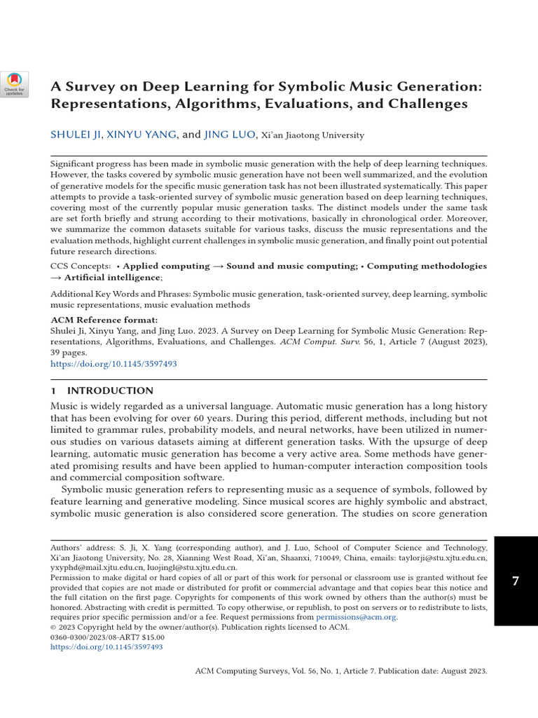 Ji Yang Luo Survey Symbolic Music Generation | PDF | Deep Learning | Matrix (Mathematics)