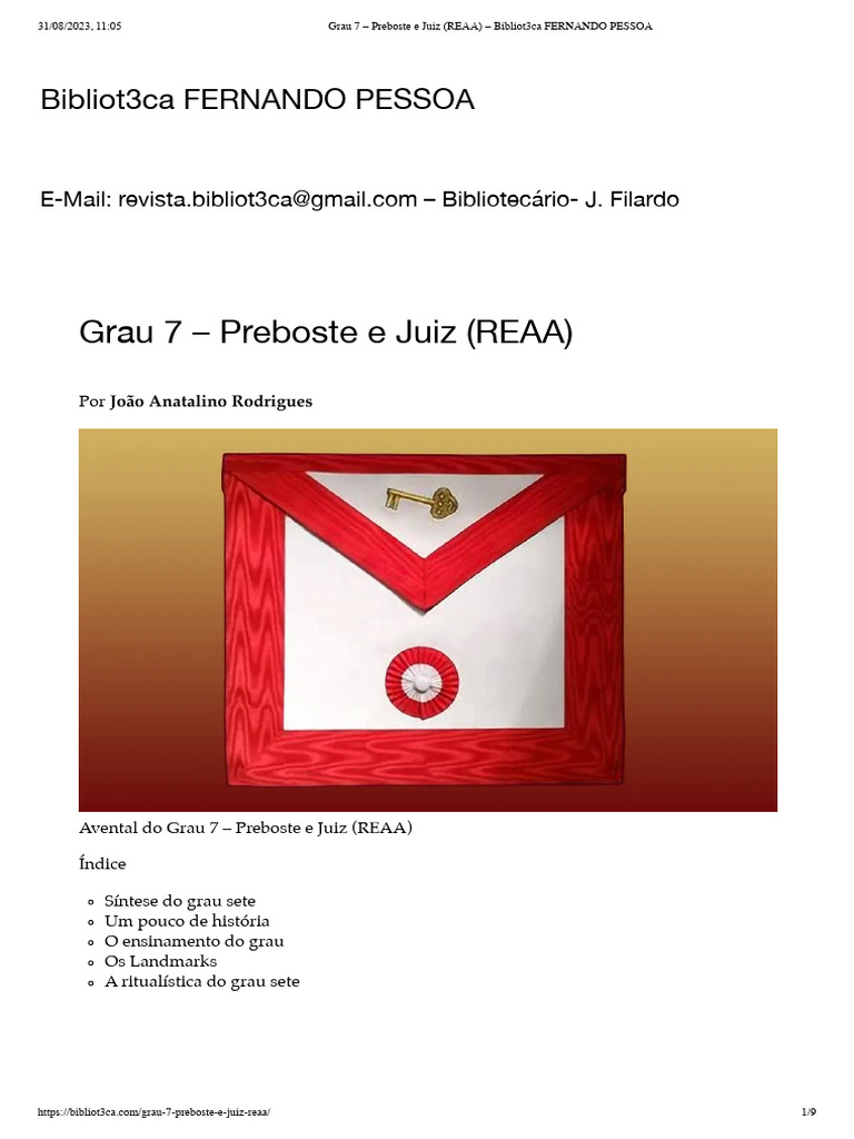 Grau 7 - Preboste e Juiz (REAA) - Bibliot3ca FERNANDO PESSOA | PDF ...