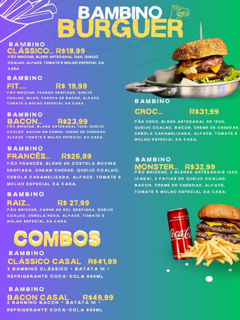 Cardápio Menu Hambúrguer Gourmet.pdf | PDF | Culinária | Alimentos