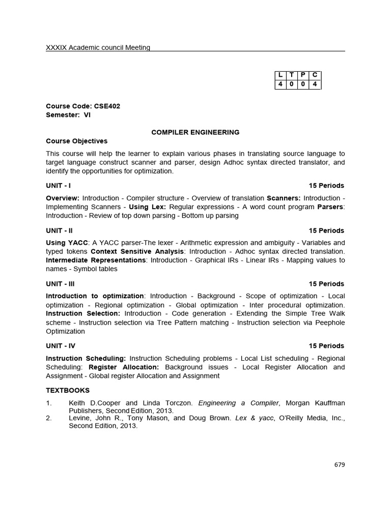 Compiler Engineering Syllabus | PDF | Compiler | Parsing