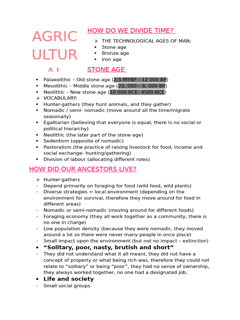 Week 4 LECTURE NOTES | PDF | Hunter Gatherer | Domestication