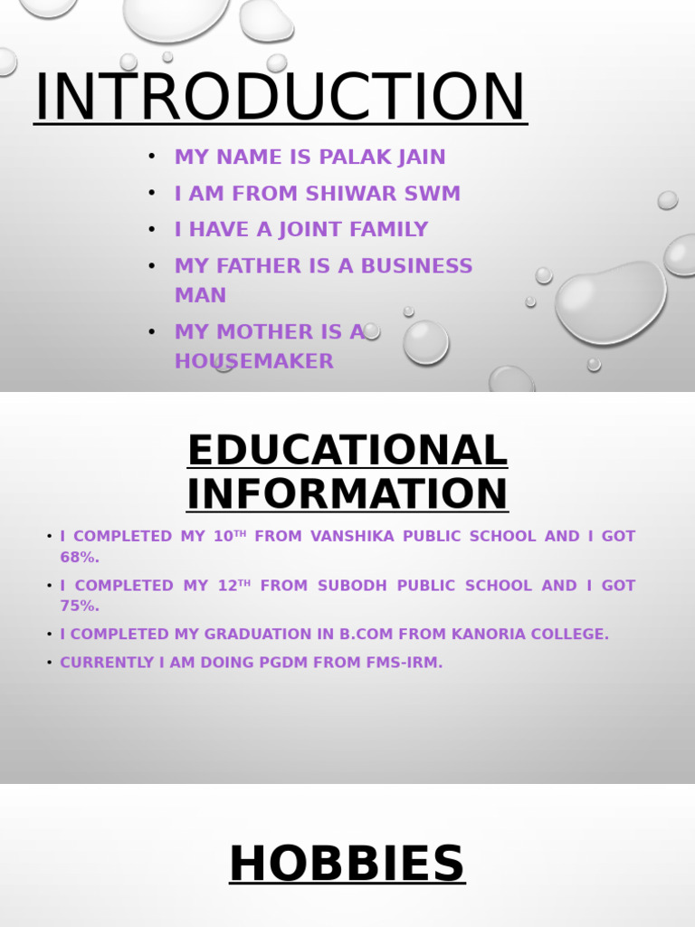 My Name Is Palak Jain I Am From Shiwar SWM I Have A Joint Family My Father Is A Business MAN My ...