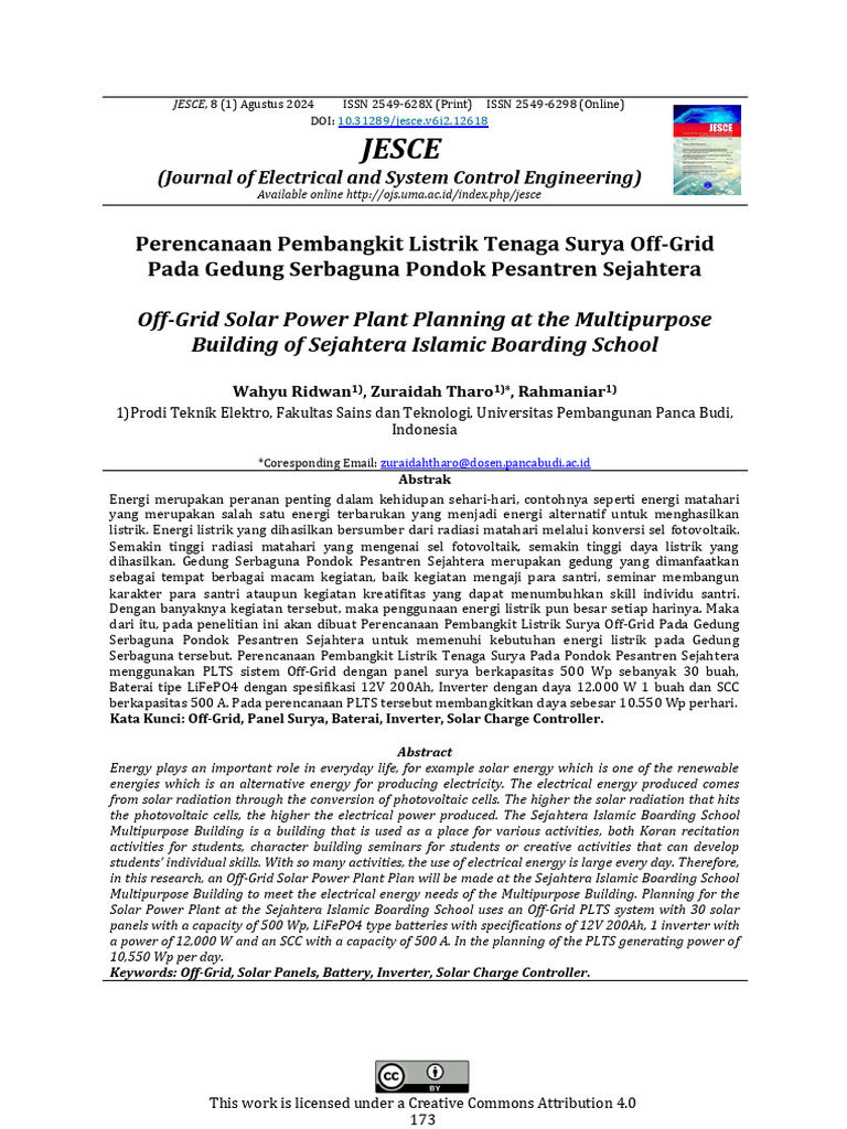 Perencanaan Pembangkit Listrik Tenaga Surya Off-Grid | PDF