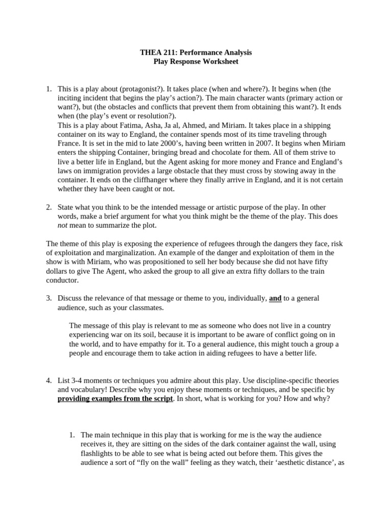 Play Response Worksheet | PDF