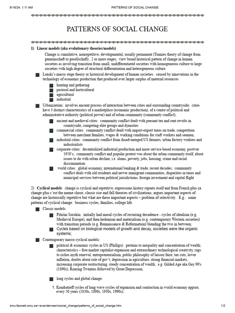 Models of Social Change Patterns | PDF | Society | Business Cycle