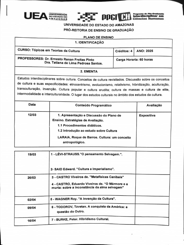 Ementa Tópicos em Teoria Da Cultura | PDF