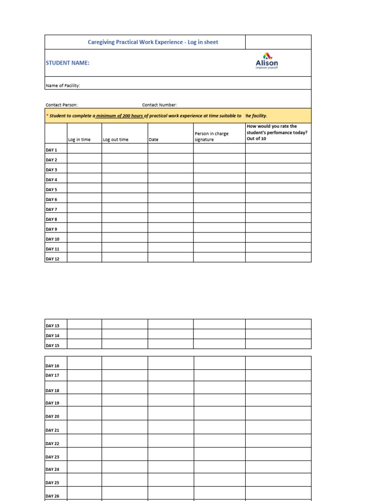 Alison Log Sheet | PDF