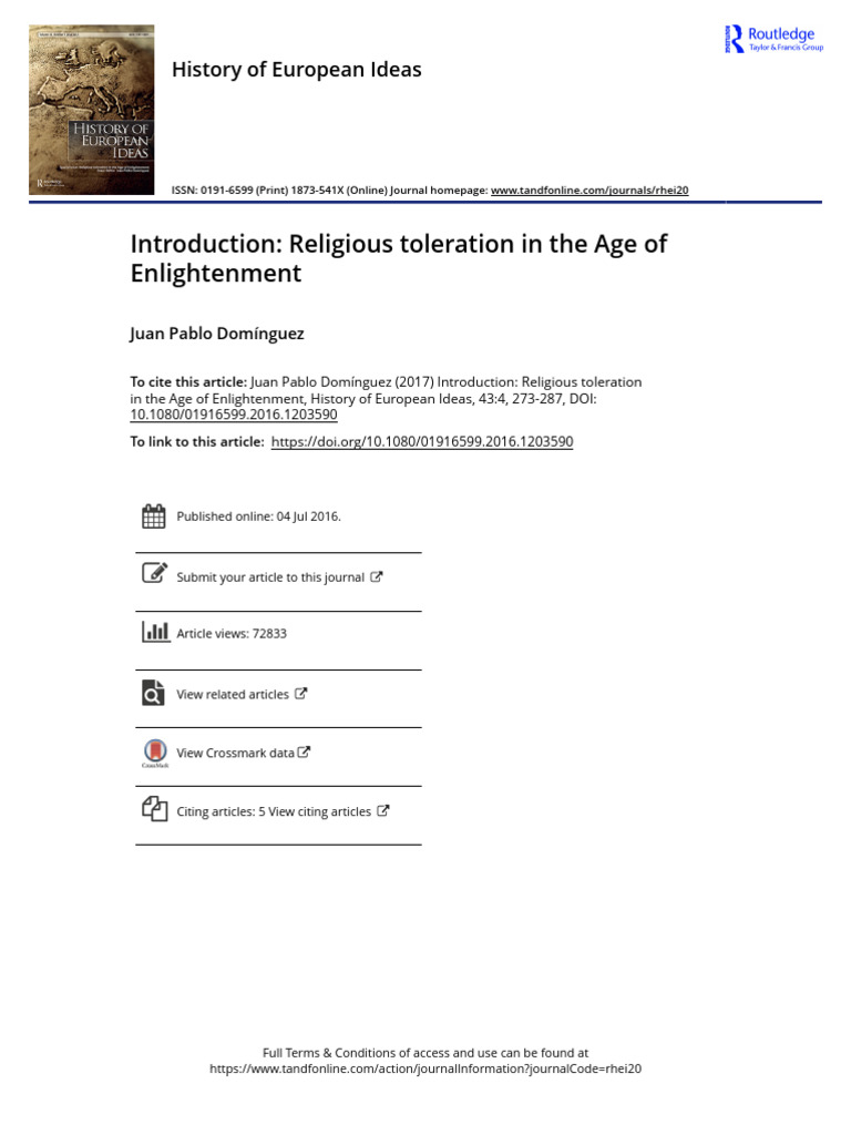 Introduction Religious Toleration in the Age of Enlightenment | PDF ...