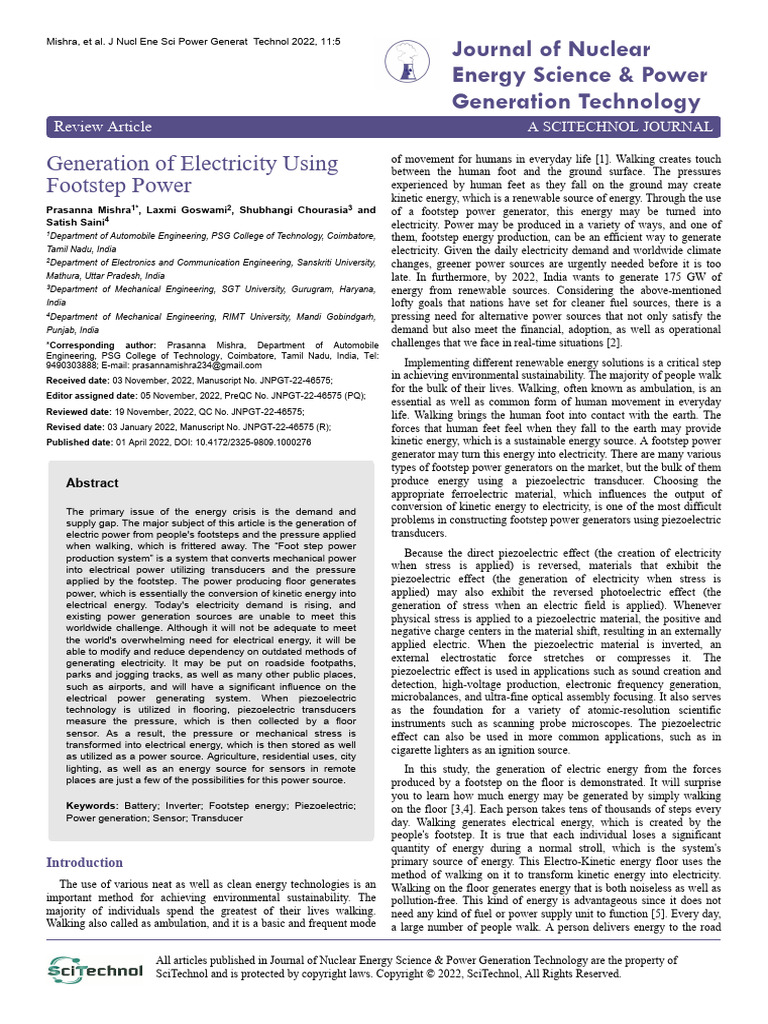 Generation of Electricity Using Footstep Power LQXG | PDF | Power ...