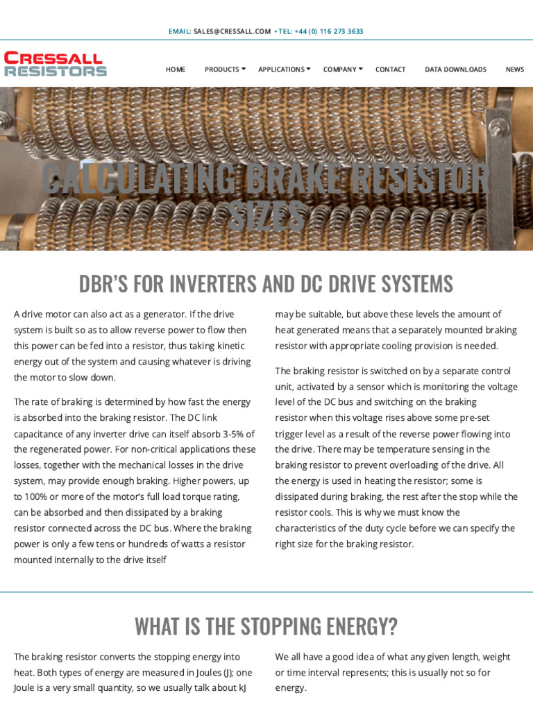 Calculating Brake Resistor Sizes | PDF | Resistor | Electric Motor