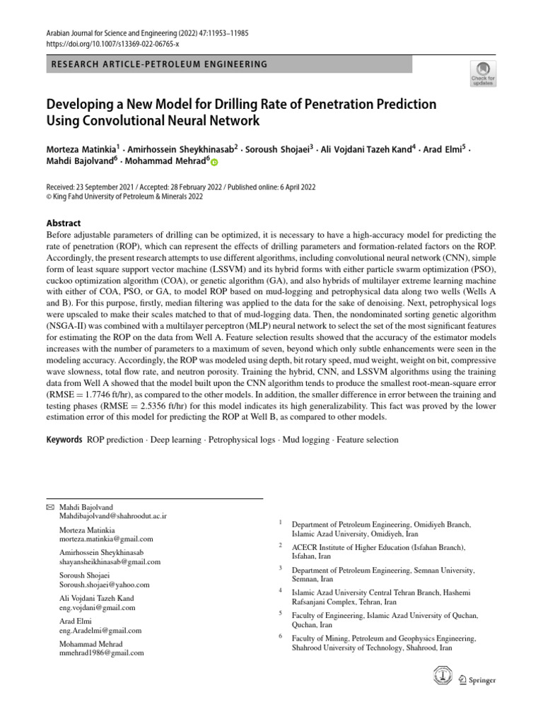 Developing A New Model For Drilling Rate Of Penetration Prediction Using Convolutional Neural