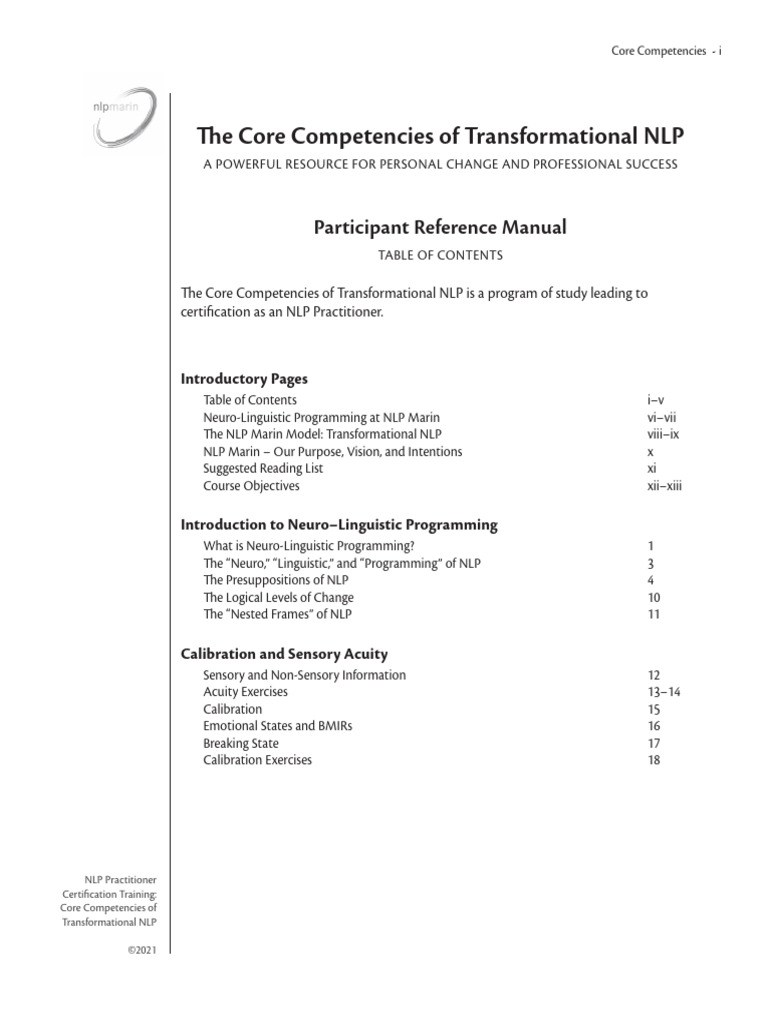 2021 Core Competencies Manual | PDF | Neuro Linguistic Programming | Experience