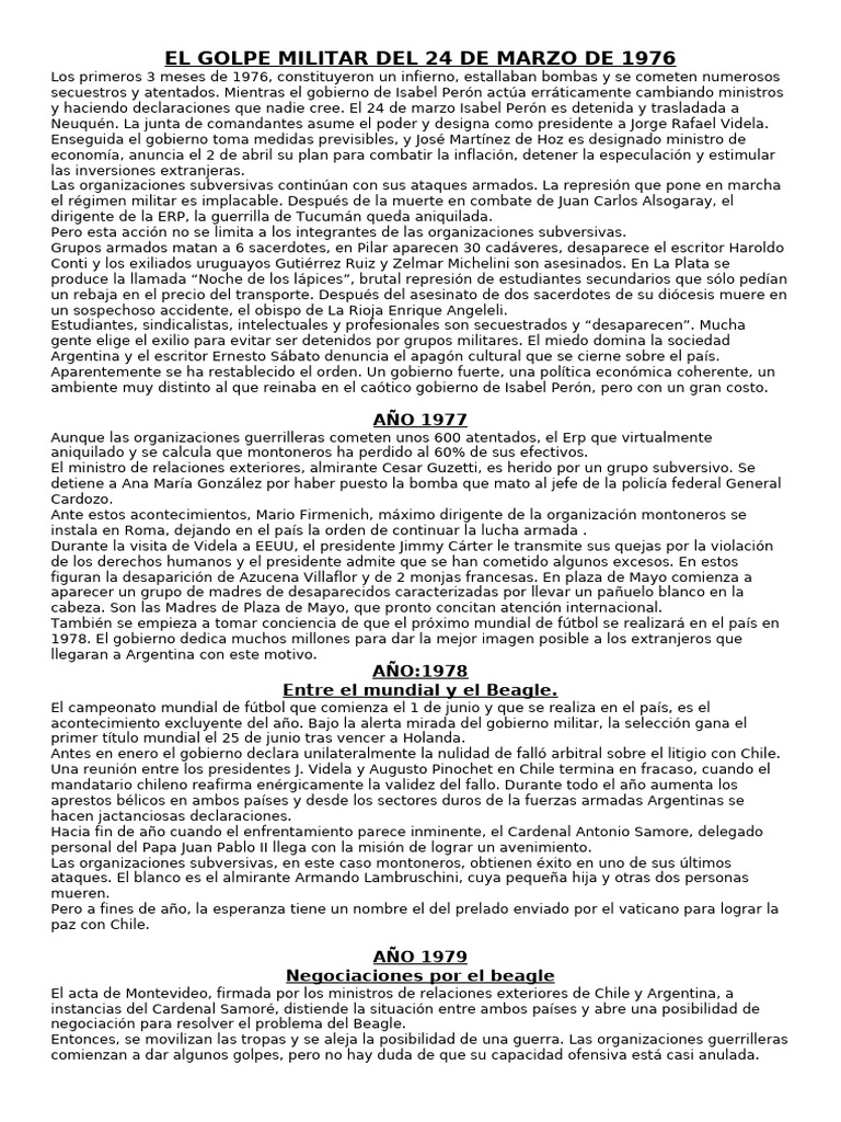 El Golpe Militar Del 24 de Marzo de 1976 | PDF | Argentina