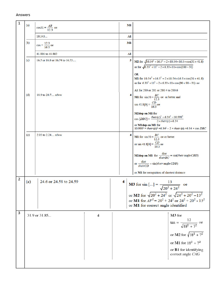 Trigonometry QUICK TEST Answer - 3D | PDF