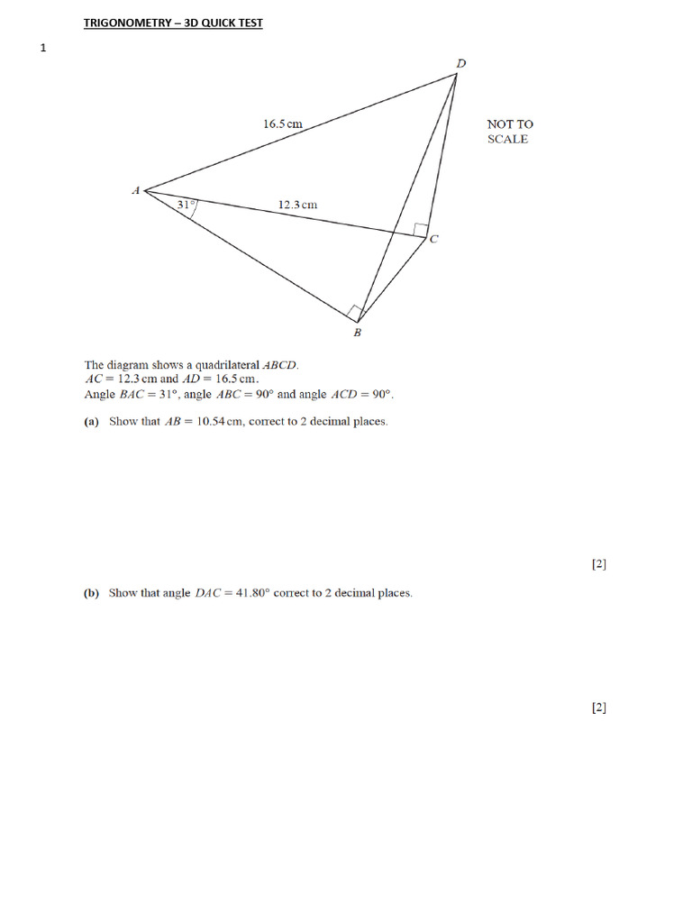 IGCSE Trigonometry Test 1 - 3D | PDF