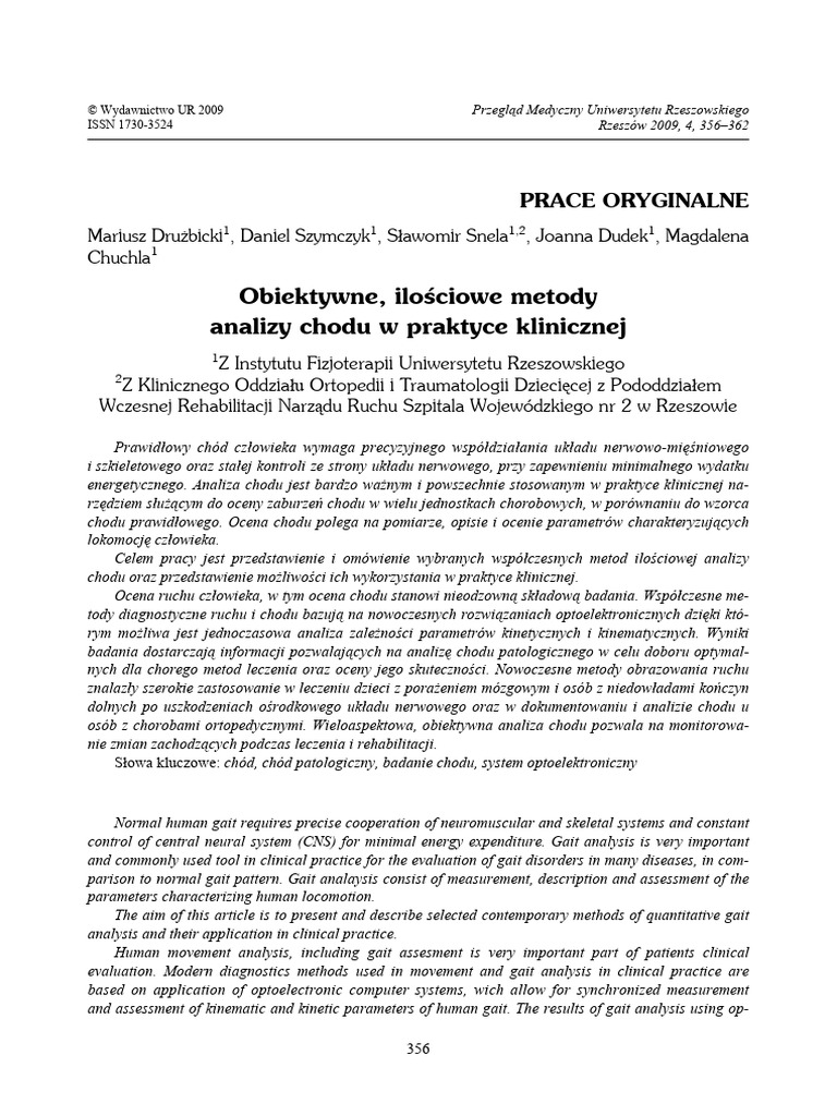 Obiektywne, Ilościowe Metody Analizu Chodu w Praktyce Klinicznej | PDF
